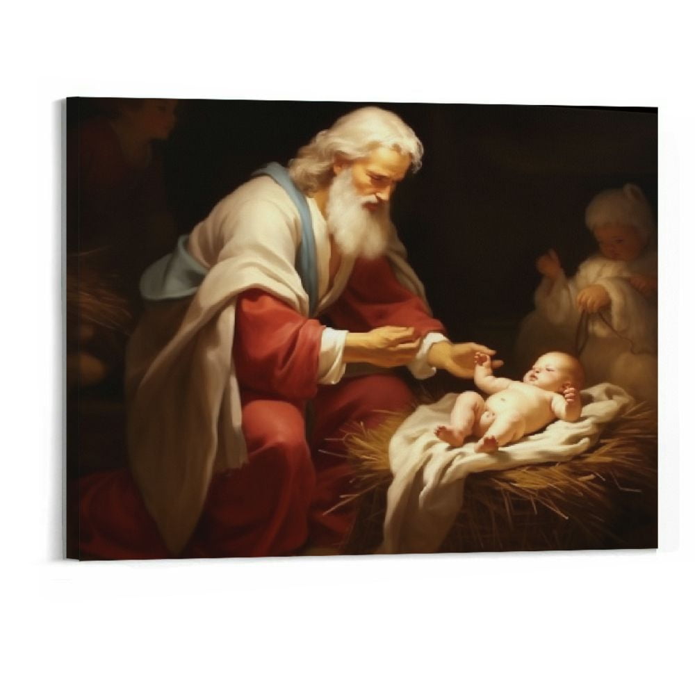 Orinice Nativity Canvas Wall Art Jesus in a Manger Painting Prints ...