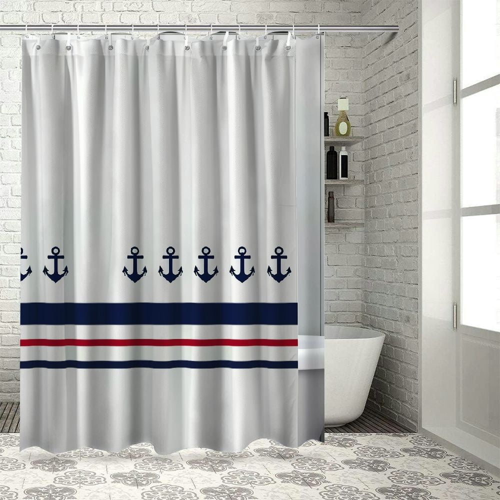 Orinice Nautical Anchor Shower Curtain for Bathroom Red Navy Blue and ...
