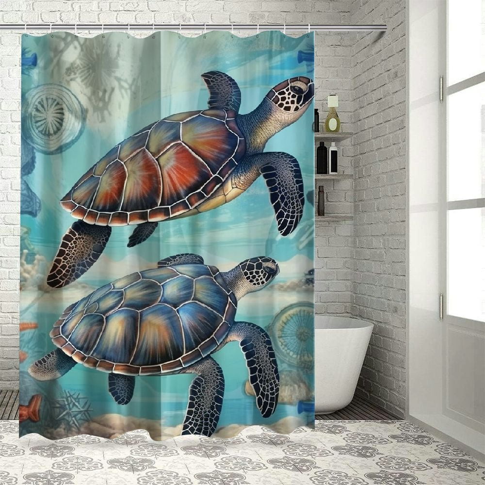 Orinice Nautical Green Sea Turtles Beach Theme Fabric Shower Curtain ...