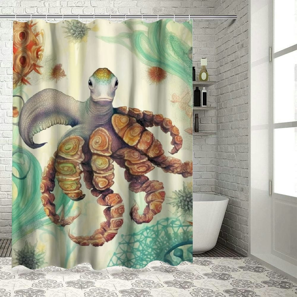Orinice Nautical Turtle Octopus Shower Curtain Rudder Underwater World ...