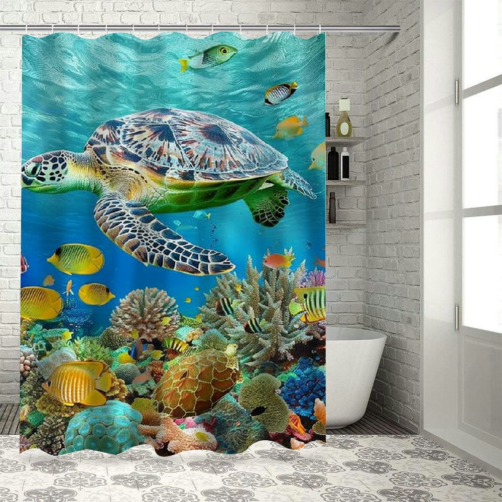 Orinice Ocean Underwater Sea Turtle Shower Curtain, Seawater Seabed ...