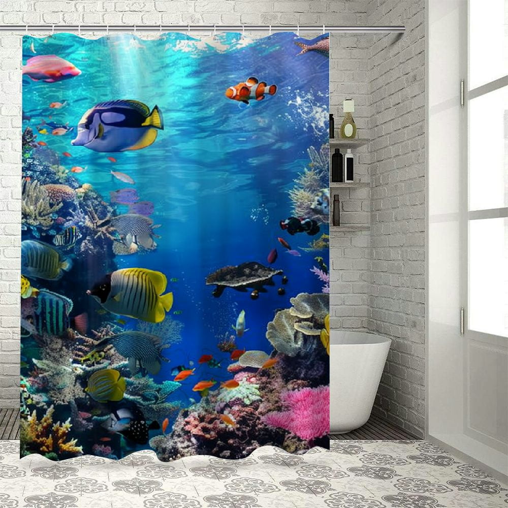 Orinice Ocean Underwater World Shower Curtain Colorful Tropical Fishes Turtle Coral in The Deep ...