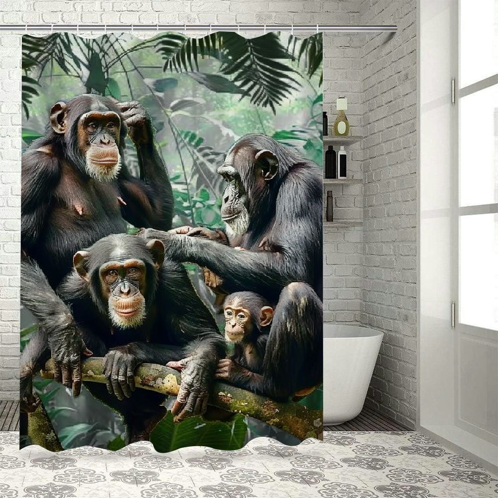 Orinice Orangutan Shower Curtain, Cute Monkey Bath Curtain, Palm Leaves ...