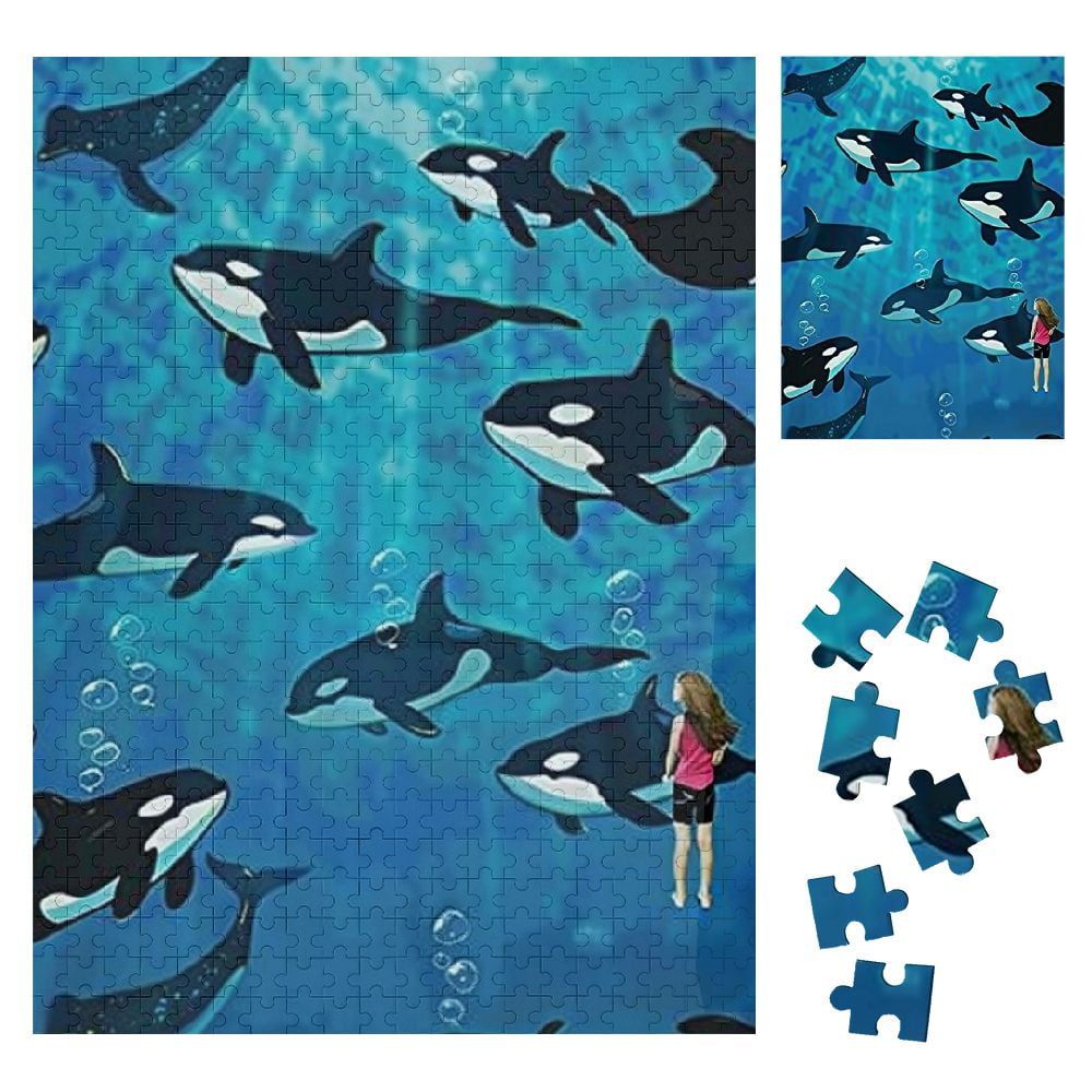 Orinice Orca Whales Dolphins Wooden Jigsaw Puzzle Vertical Challenging ...