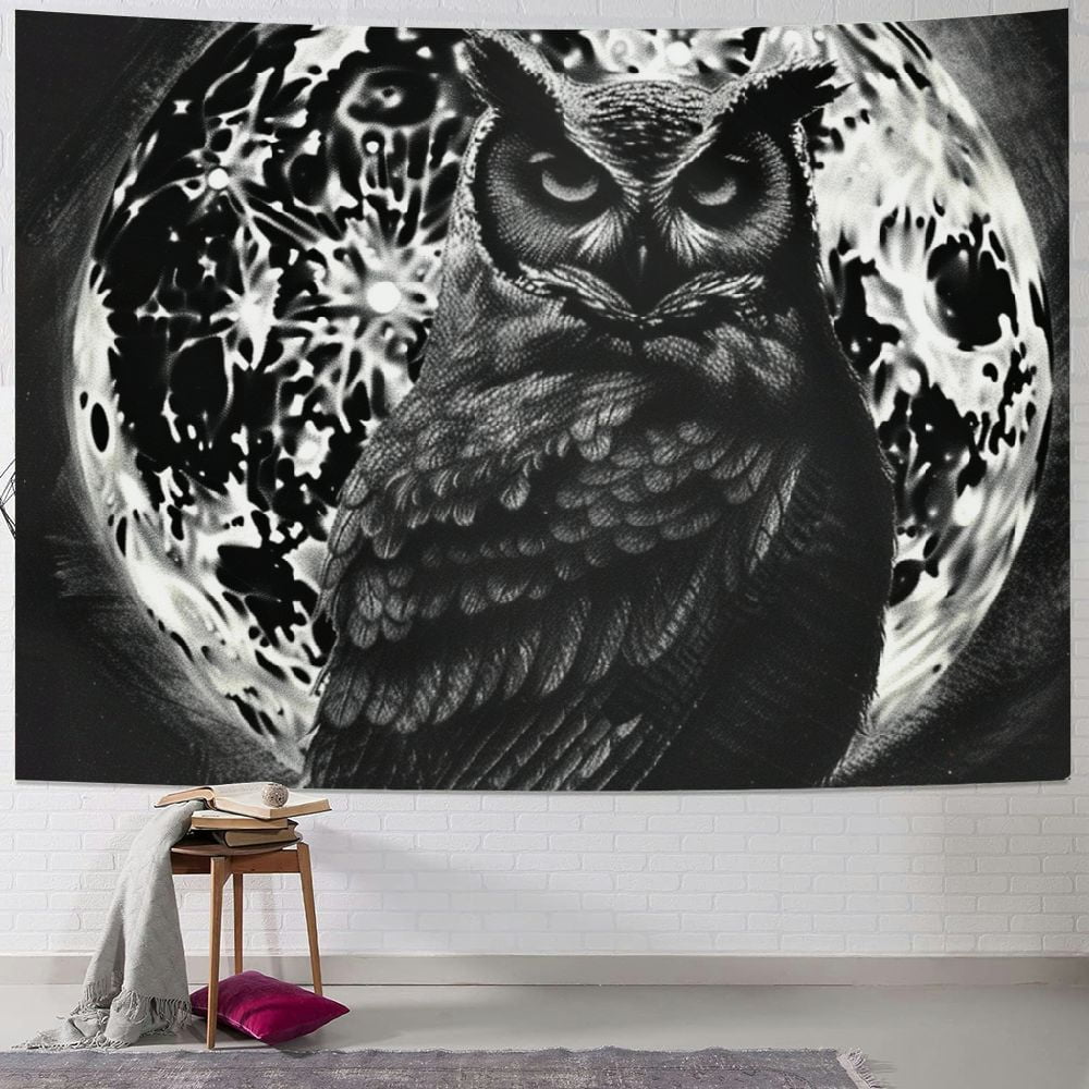 Orinice Owl Branch Full Moon Tapestry Wall Hanging Unique Style Graphic ...