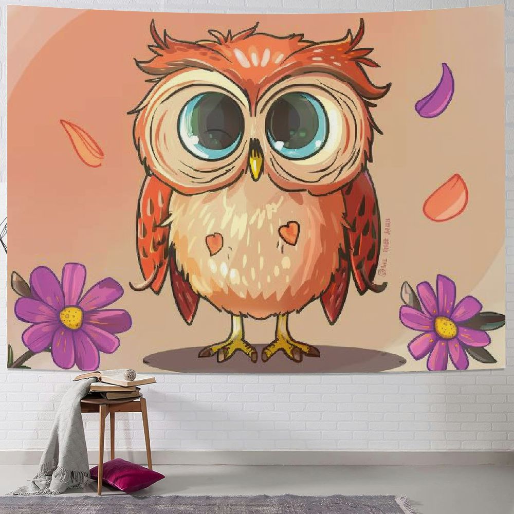 Orinice Owl Flower Cute Tapestry Wall Hanging Unique Style Graphic ...