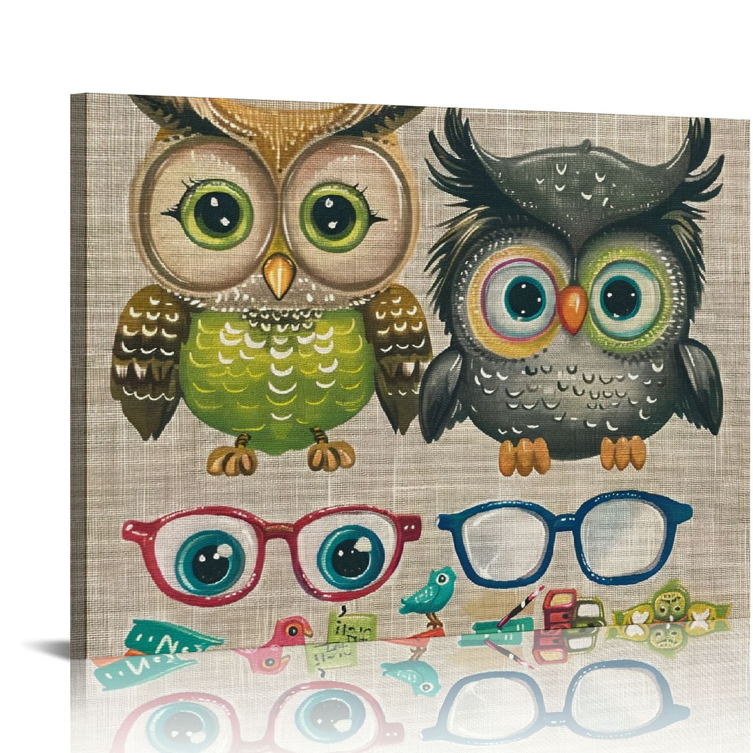 Orinice Owls Glasses Book Fine Art Aesthetic Poster & Print Wall Painting for Classroom Kitchen ...