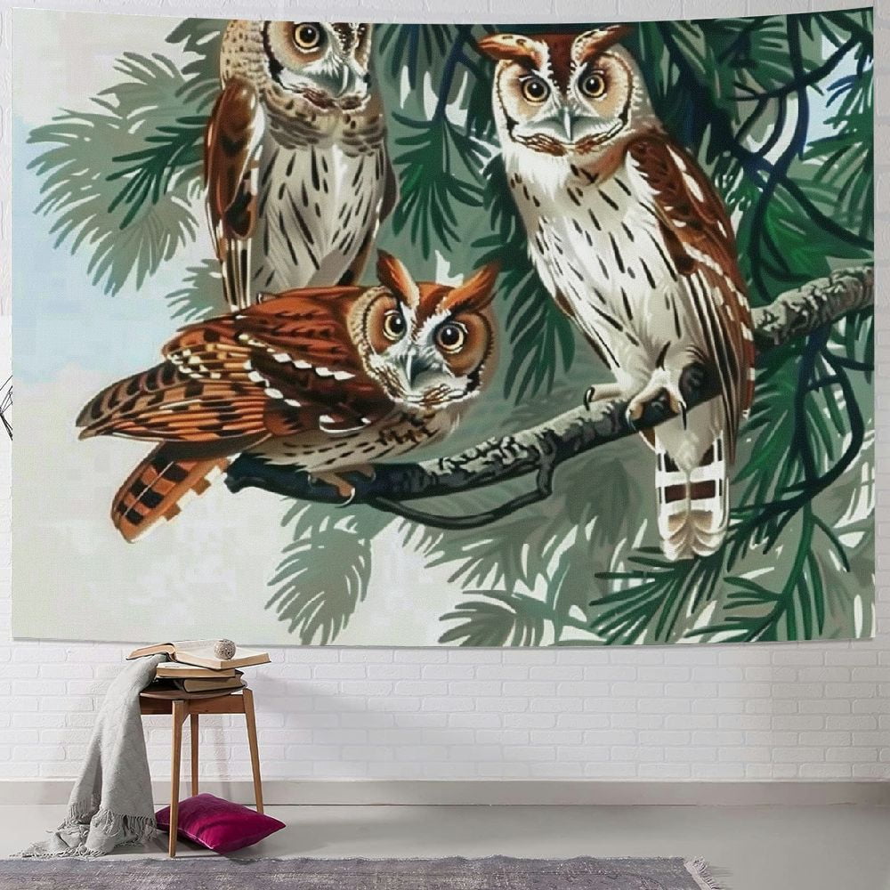 Orinice Owls Pine Tree Branch Tapestry Wall Hanging Unique Style ...