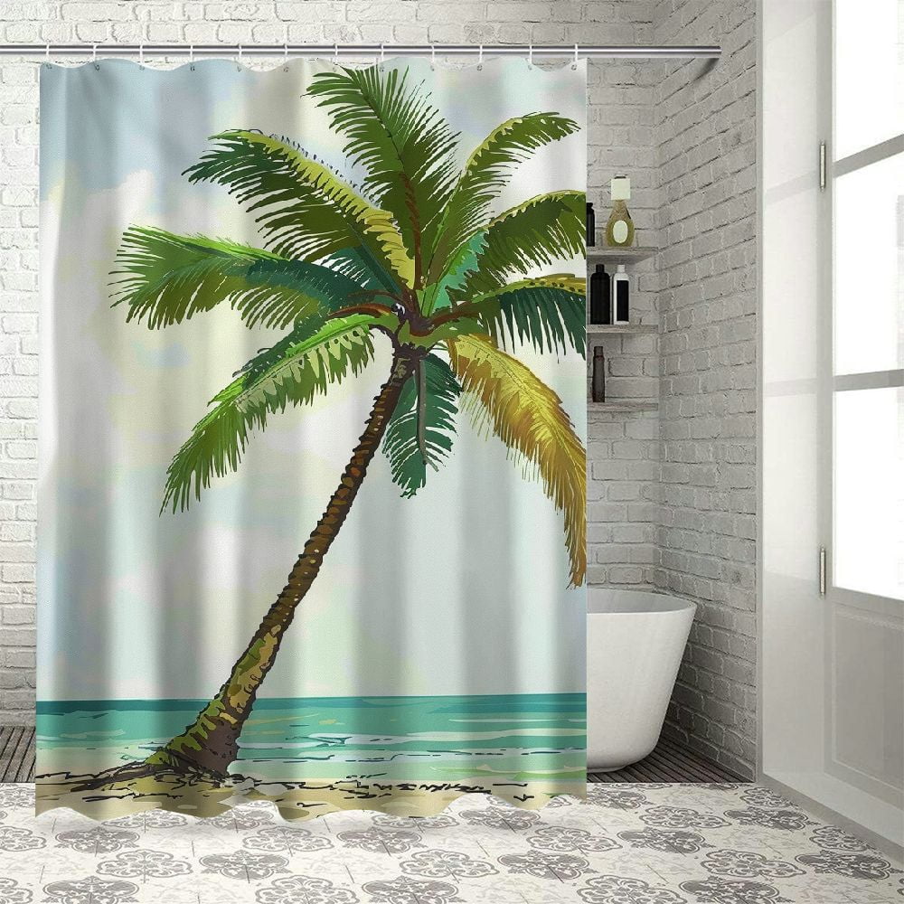 Orinice Palm Tree Shower Curtain, Cartoon Palm Tree Image Tropical ...