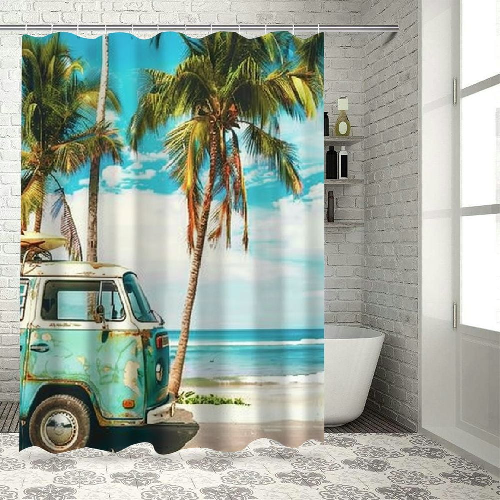 Orinice Palm Trees Surfboard Beach Bathroom Decor Set with Hooks 100% ...