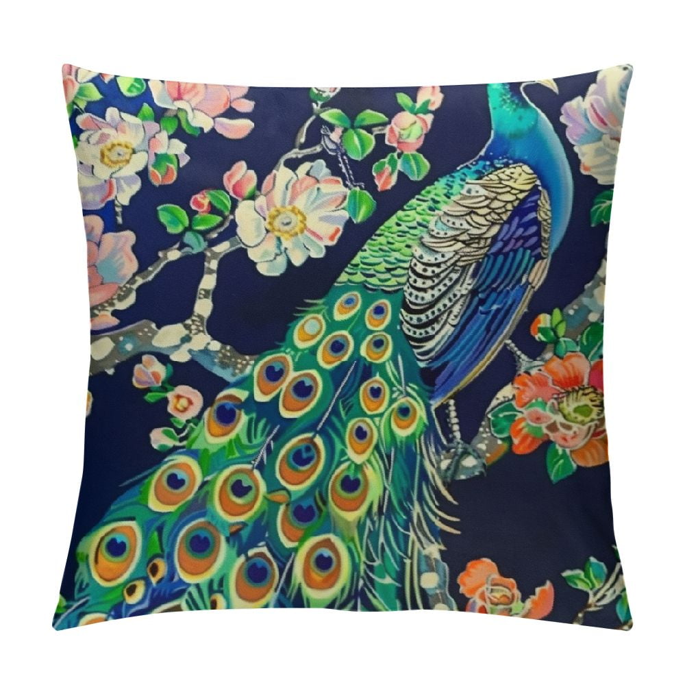 Orinice Peacock Pillow Cover Peacocks Tail Flower Throw Pillow Case ...