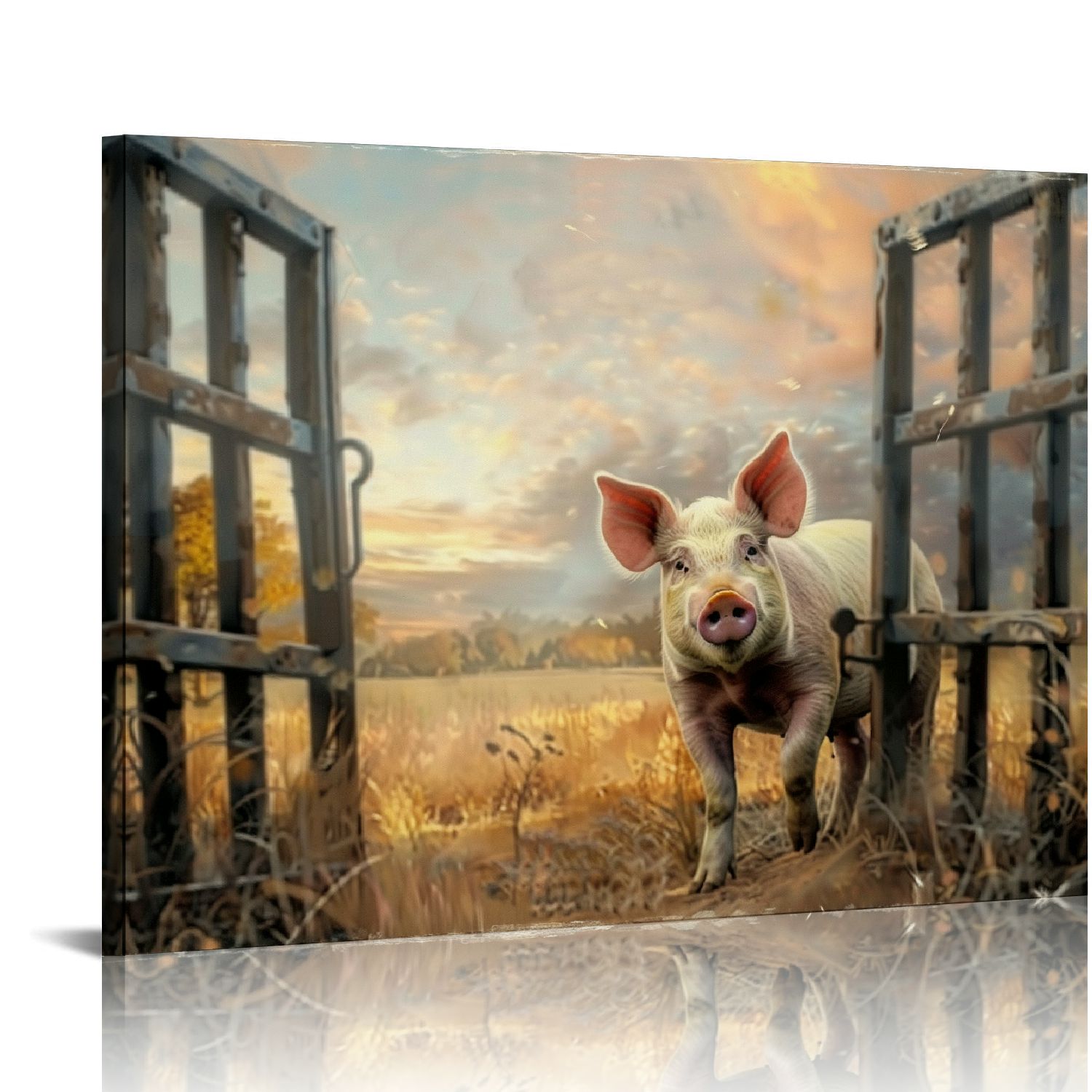 Orinice Pig Wall Art Cute Farmhouse Animal Framed Outside The Window ...