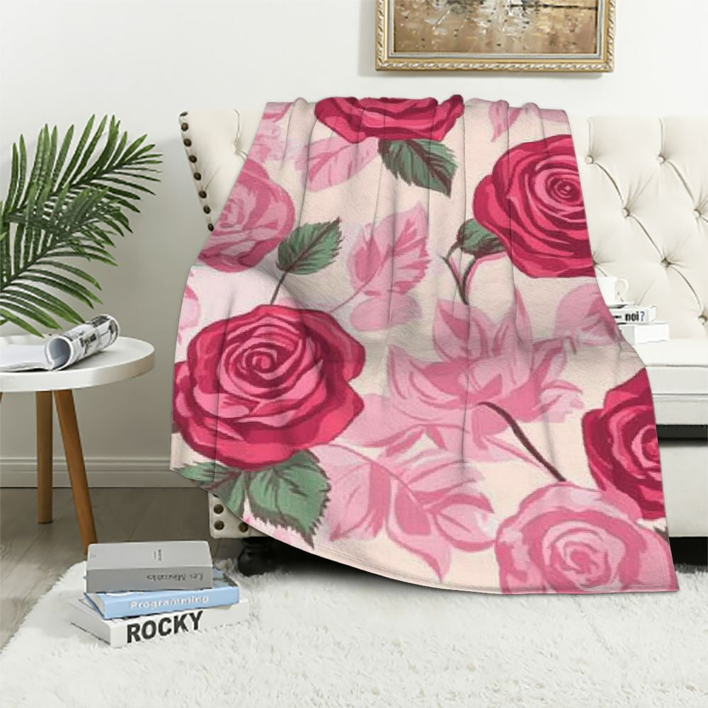Orinice Pink Rose Blanket Throw Blanket Soft Fuzzy Travel Blanket for ...
