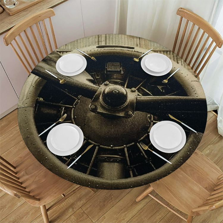 Orinice Propeller Plane Round Table Cover Stain Resistant Washable ...
