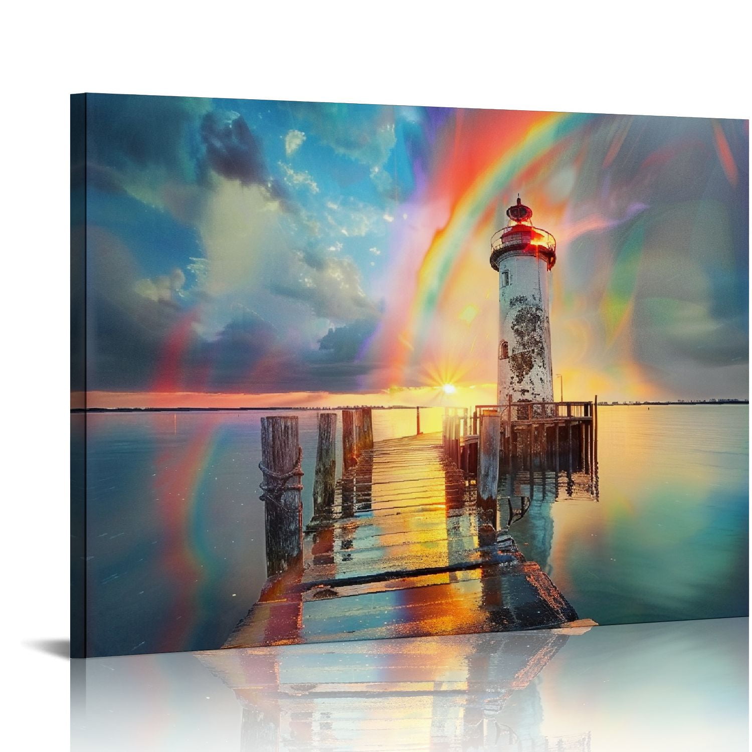 Orinice Rainbow Lighthouse Pier Fine Art Aesthetic Poster & Print Wall ...