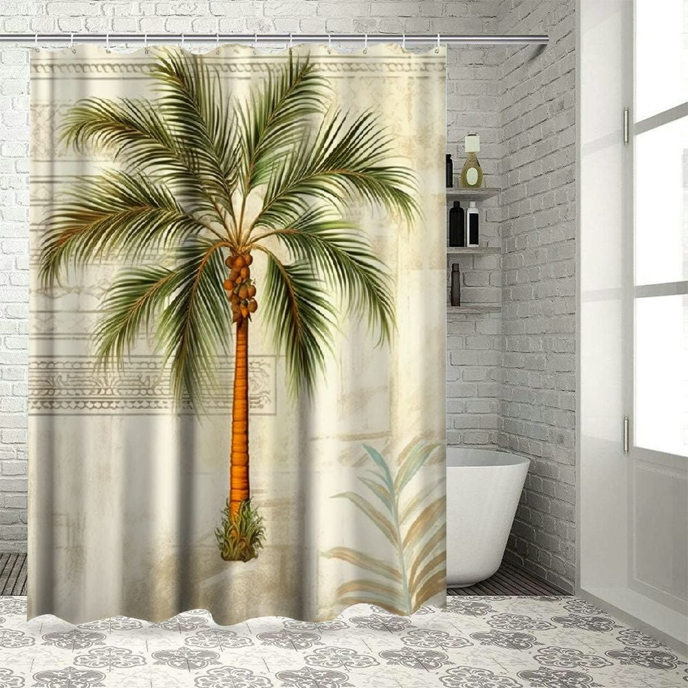 Orinice Retro Palm Tree Shower Curtain Set with Hook Washable Cloth ...
