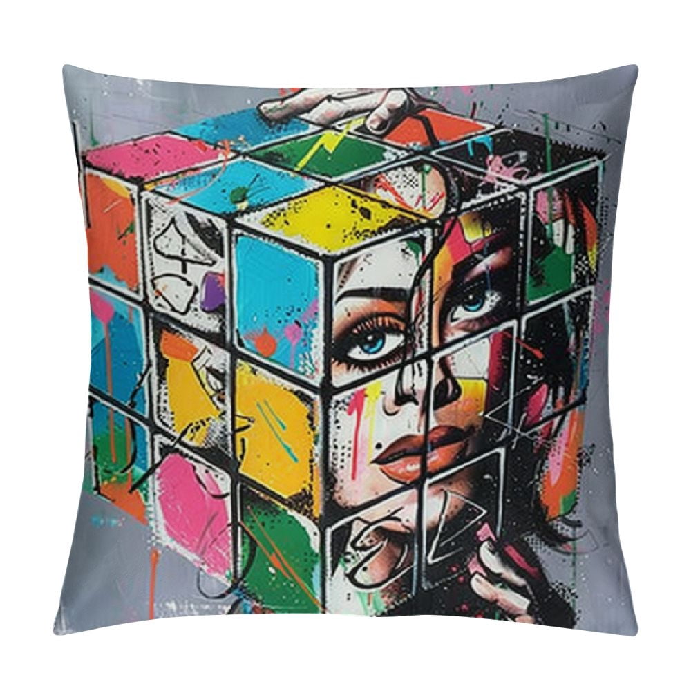 Orinice Rubik's Cube Pop Art Cubo-Futurism Graphic Decorative Pillow ...