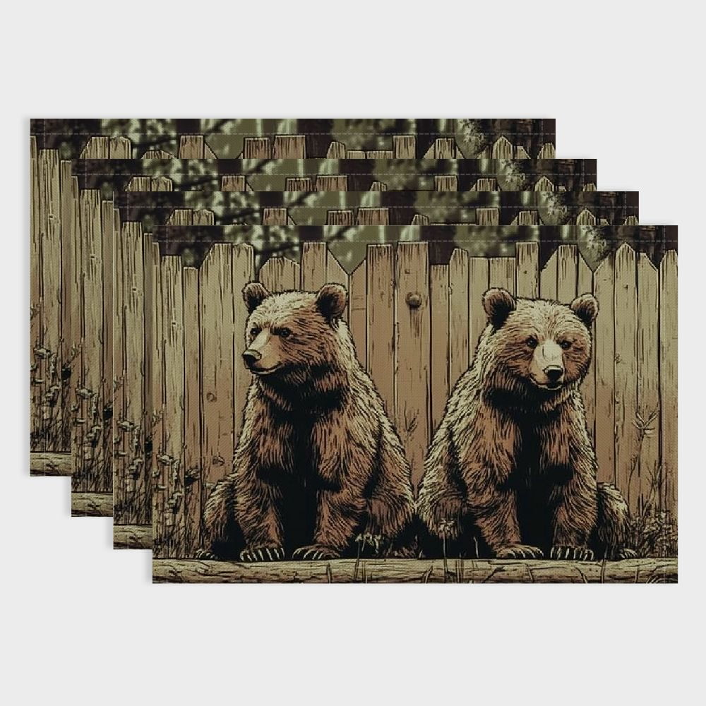 Orinice Rustic Lodge Bears Placemats Set of 4, Vintage Cabin Pine Tree ...