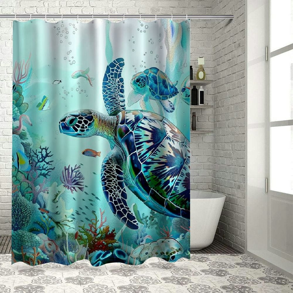 Orinice Sea Life Turtle Shower Curtain, Blue Ocean Underwater Marine ...