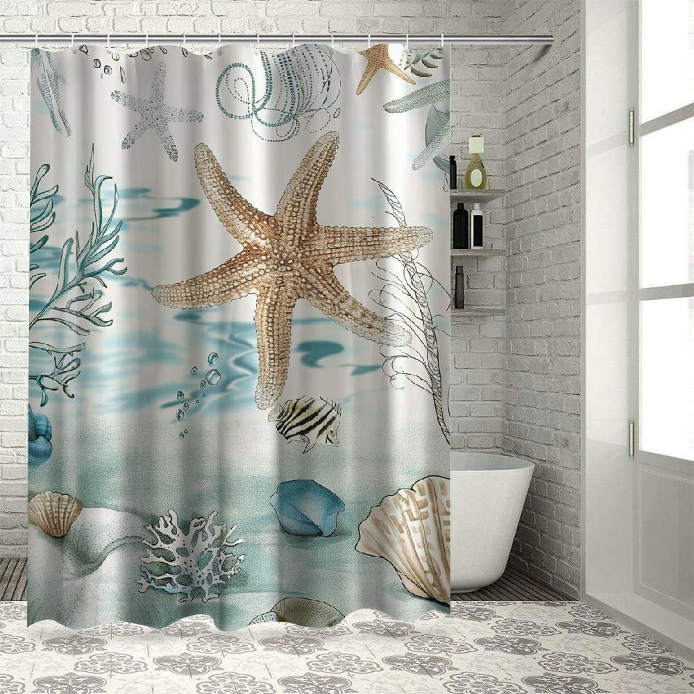 Orinice Under The Sea Shower Curtain Themed Starfish and Seashells ...