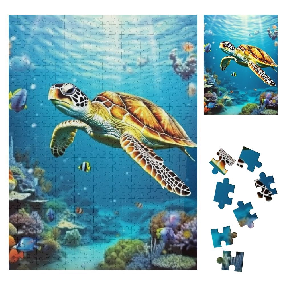Orinice Sea Turtle Fish Jellyfish Wooden Jigsaw Puzzle Vertical Style ...