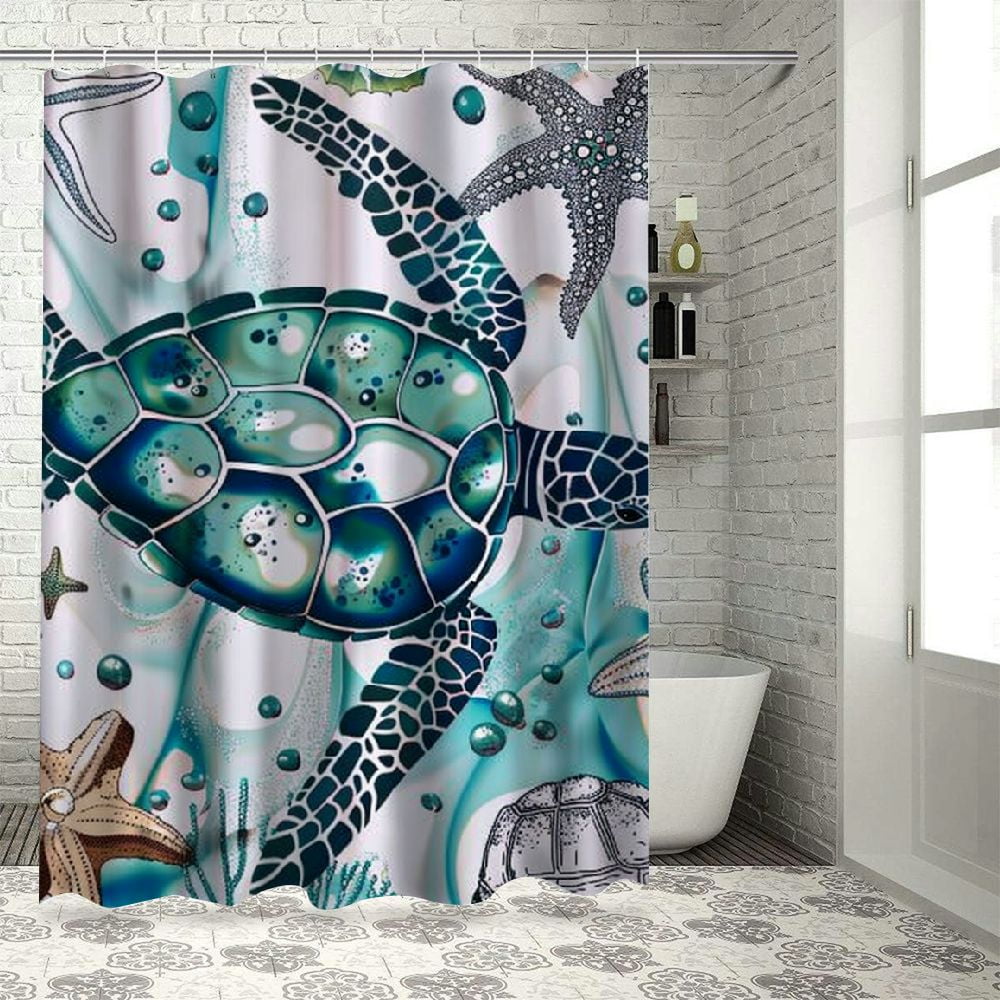 Orinice Sea Turtle Shell Bathroom Shower Curtain Sets with Rugs ...