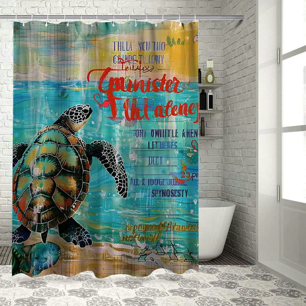 Orinice Sea Turtle Shower Curtain Nautical Beach Ocean Bathroom Decor