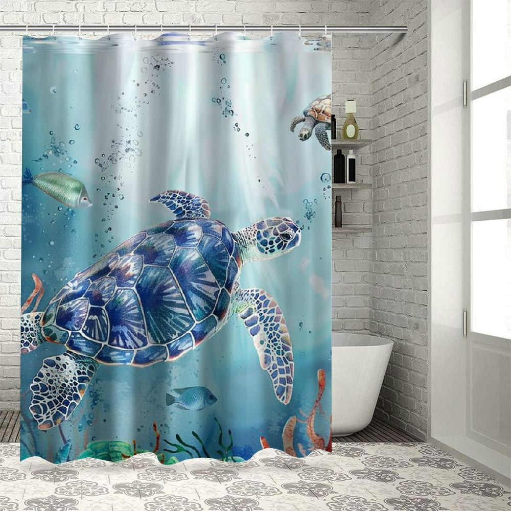 Orinice Sea Turtle Shower Curtain Set Coastal Nautical Shower Curtain ...