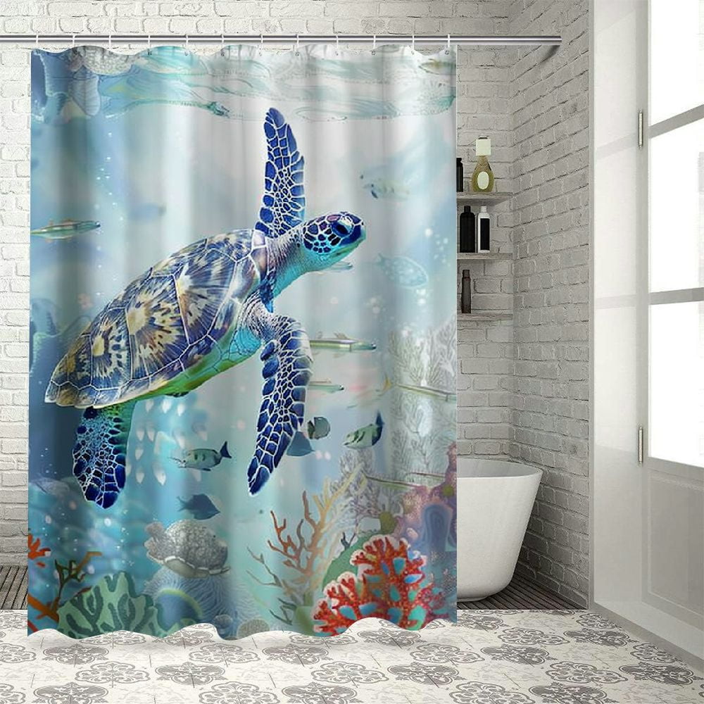 Orinice Sea Turtle Shower Curtain Set Coastal Nautical Shower Curtain ...