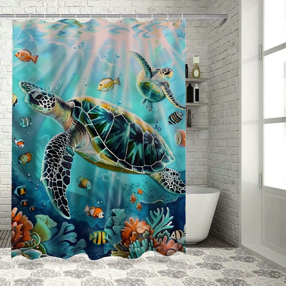 Orinice Sea Turtle Shower Curtain Set with Rugs Beach Coastal Turtle ...