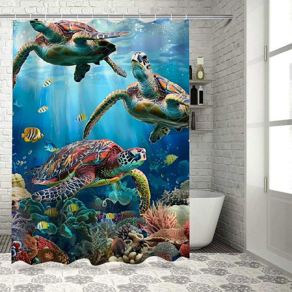 Orinice Sea Turtle Shower Curtain, Underwater Ocean Animal Turtle Fish ...