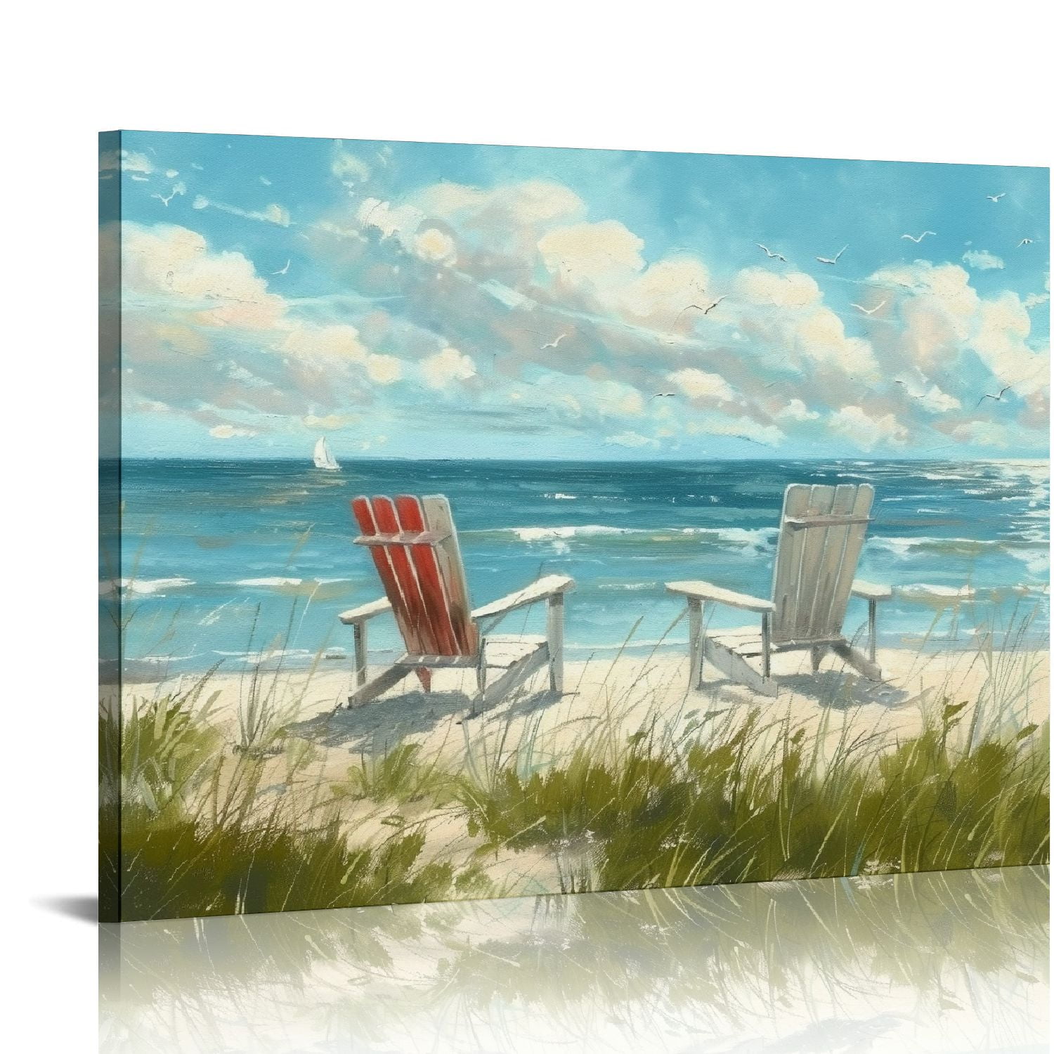 Orinice Seascape Wall Art Canvas Picture: Beach Chair Seascape Print ...