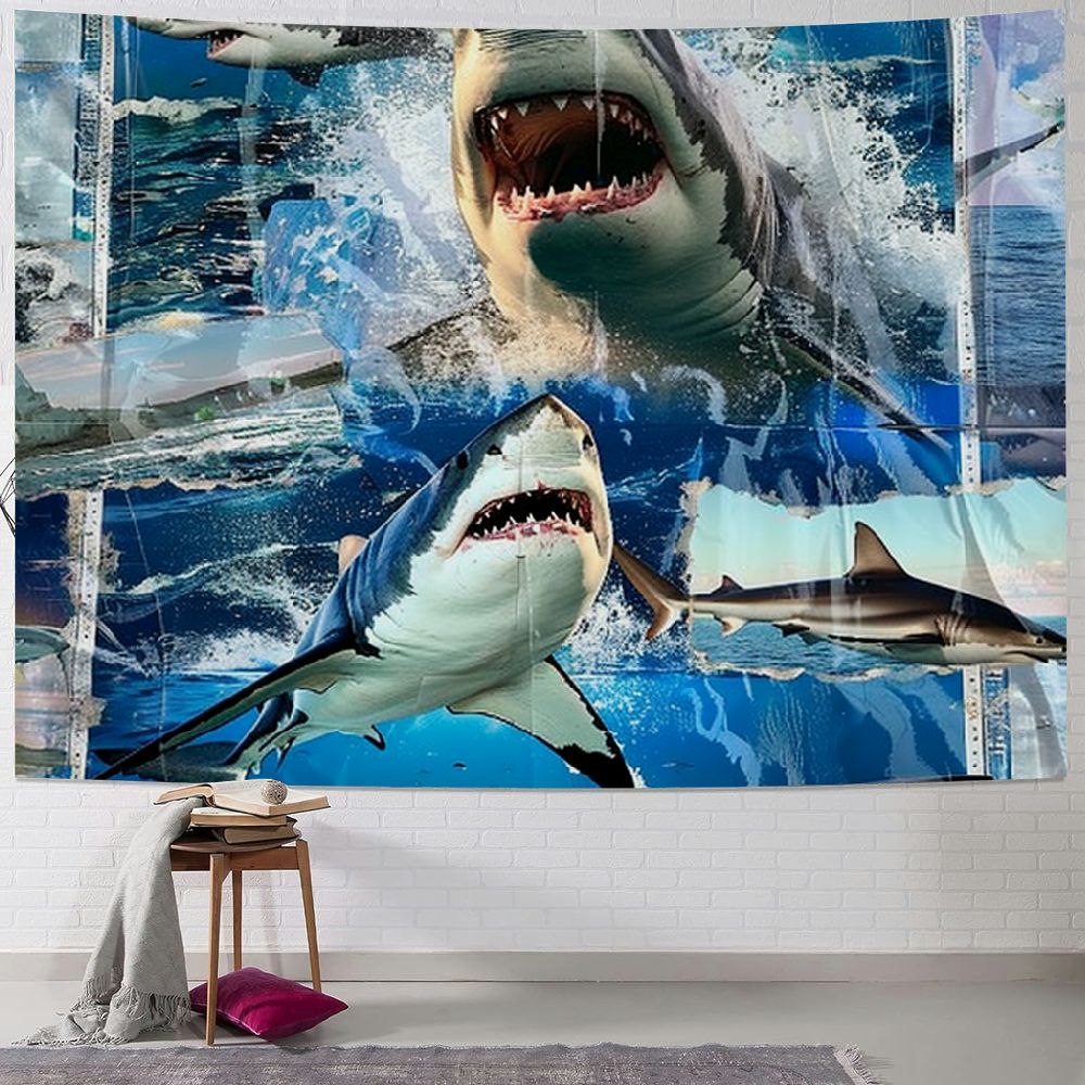 Orinice Sharks Ocean Collage Tapestry Wall Hanging Unique Style Art for ...