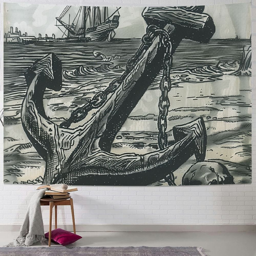 Orinice Skull Anchor Ship Tapestry Wall Hanging Unique Style Graphic ...