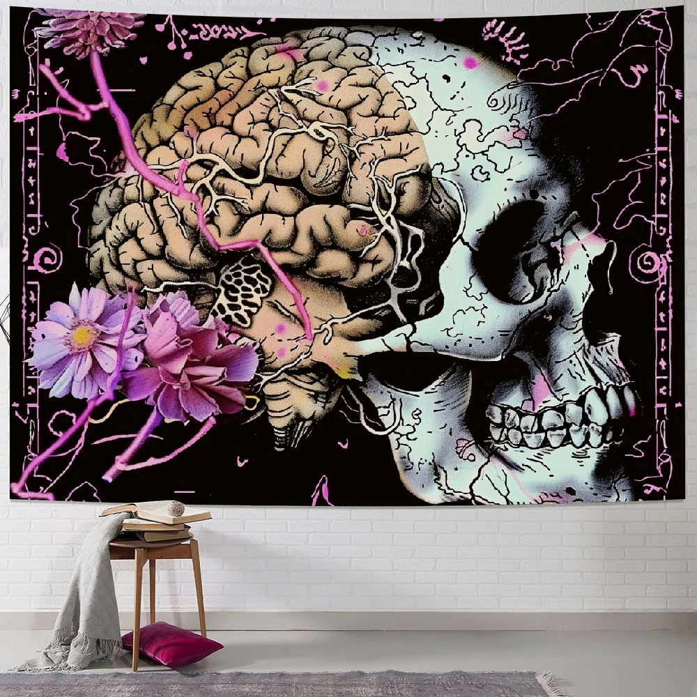 Orinice Skull Brain Tapestry Trippy Skeleton Eyes Tapestry Goth Snake ...