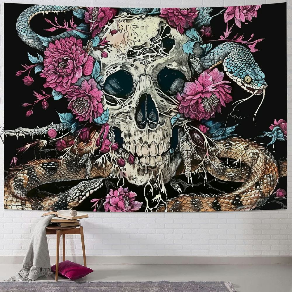 Orinice Skull Tapestry Trippy Skeleton Eyes Tapestry Goth Snake ...