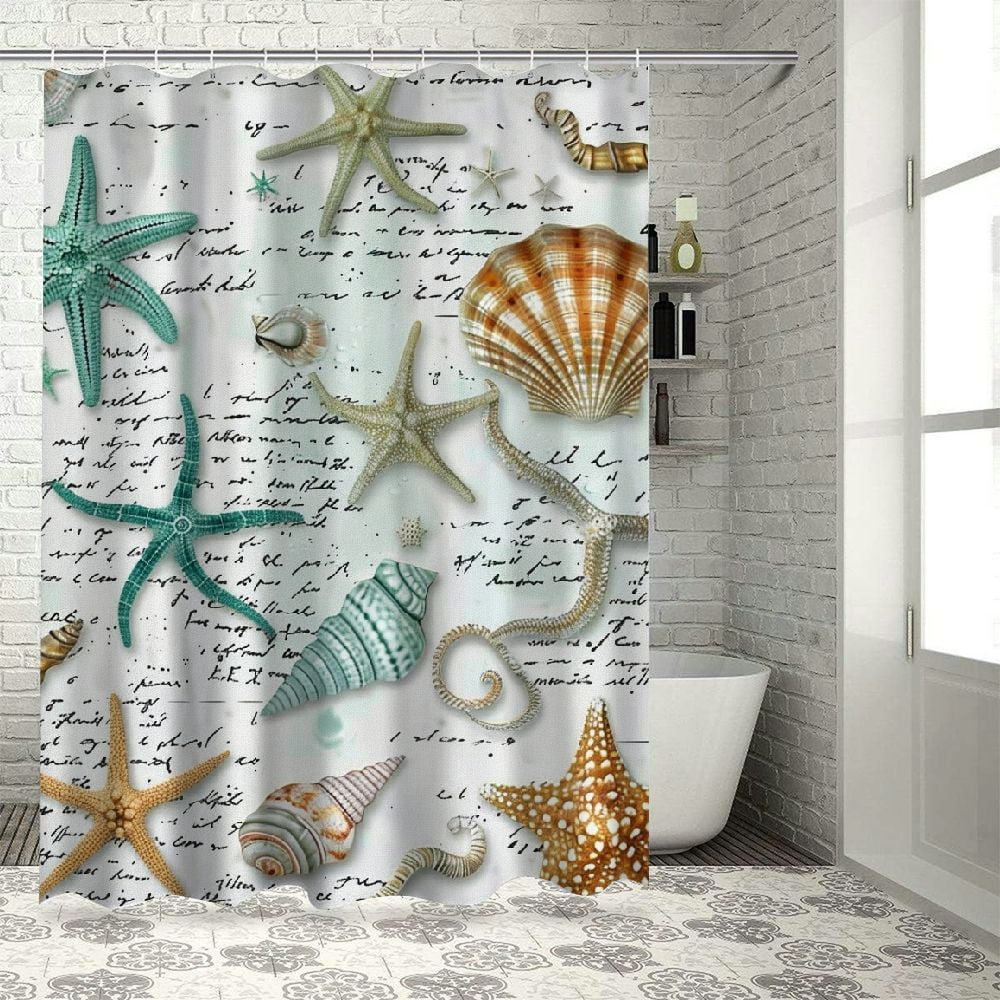 Orinice Starfish and Seashells Shower Curtain Nautical Ocean Shower ...