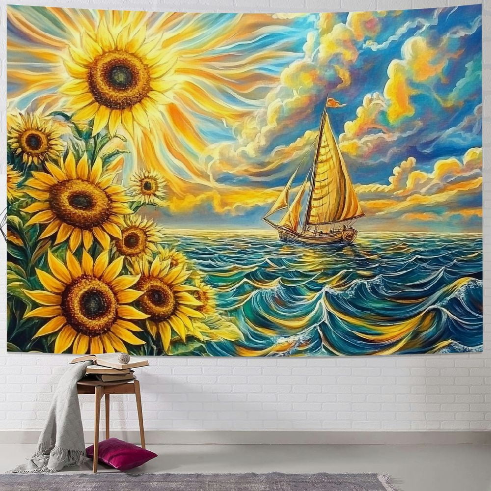 Orinice Sunflowers Tapestry Trippy Sun Tapestry Hippie Wave Tapestry ...