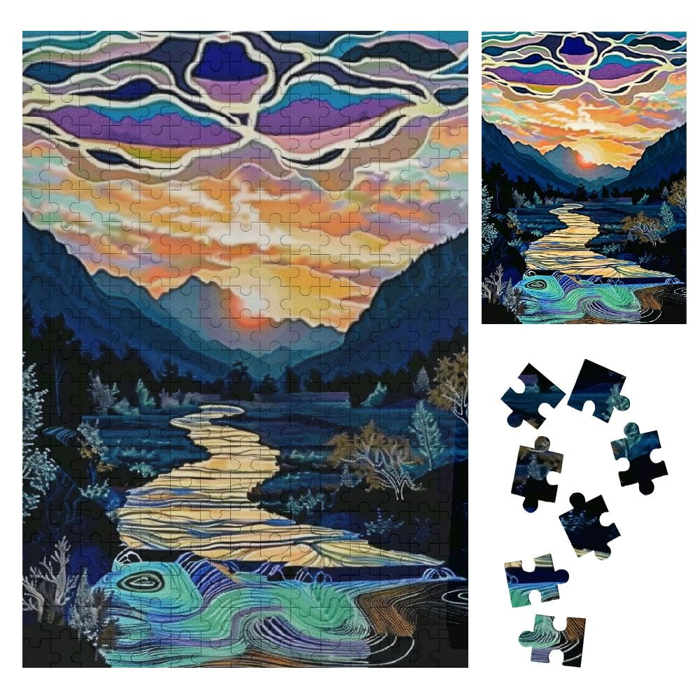 Orinice Sunset Mountains River Wooden Jigsaw Puzzle Vertical Style ...