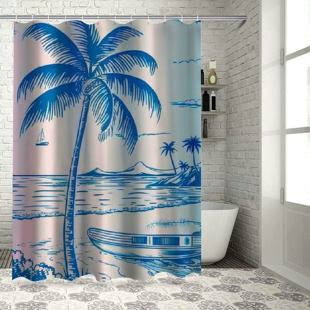 Orinice Surf Shower Curtain Retro Surfboard Tropical Palm Tree Theme ...