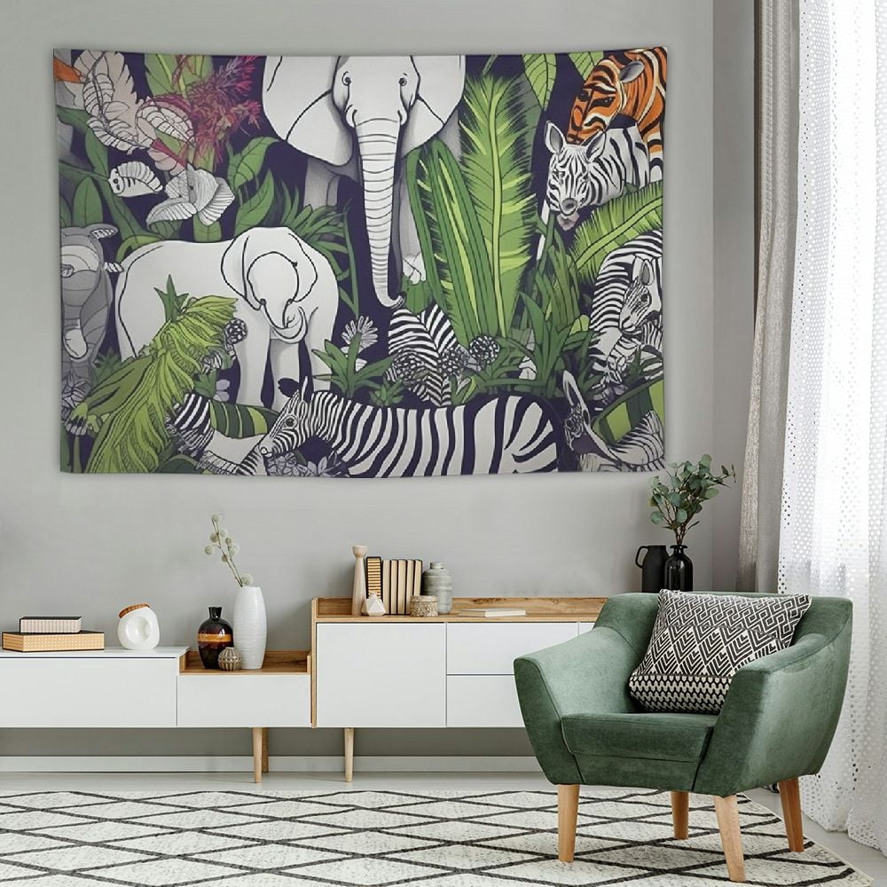 Orinice Tapestry Wall Hanging Print Pattern Zoo African Wild Drawing ...