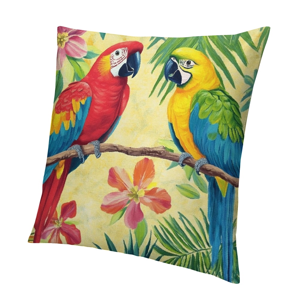 Orinice Tropical Birds Parrot Toucan Throw Pillow Covers Flowers Leaves ...