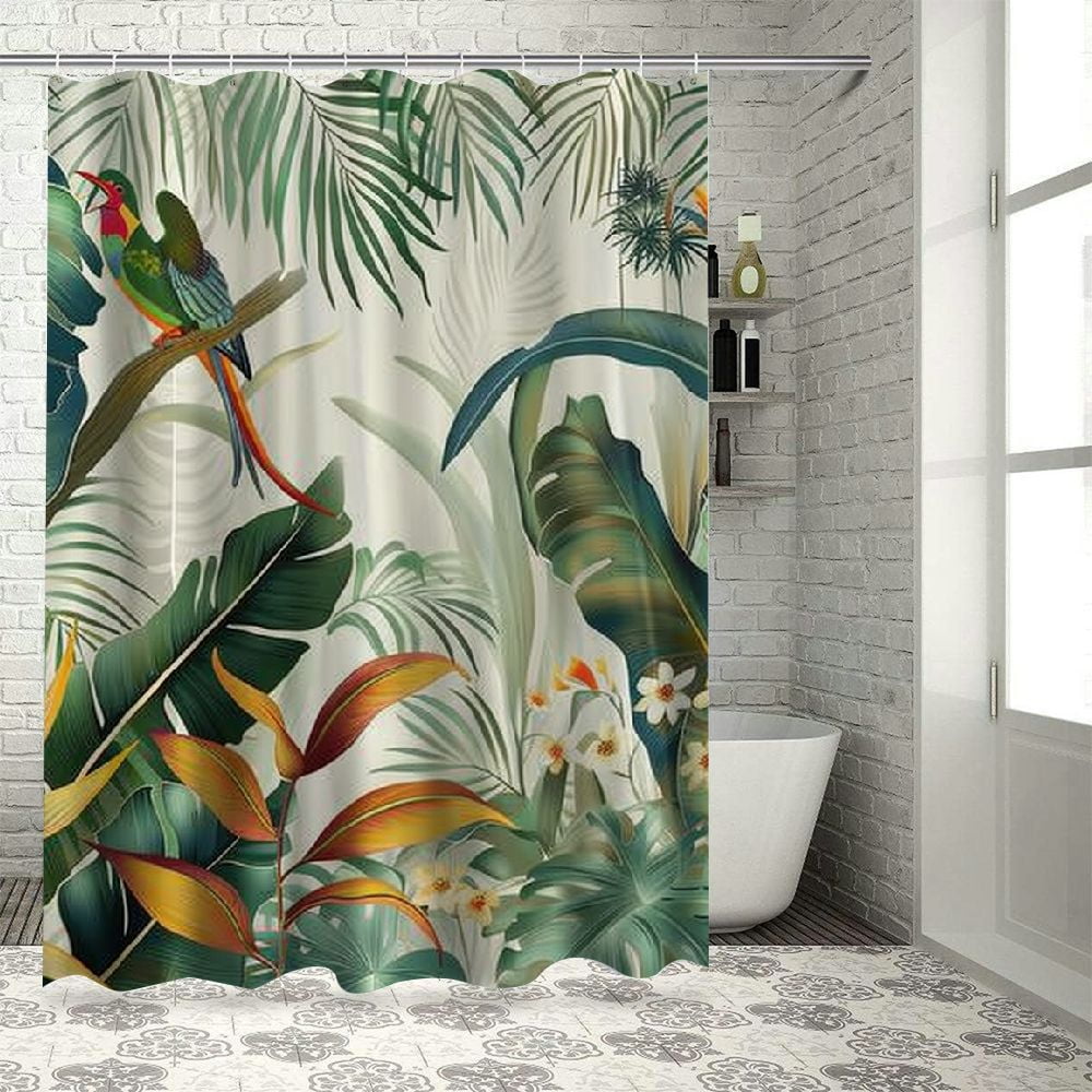 Orinice Tropical Green Plant Shower Curtain Rainforest Botanical Banana ...