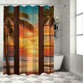 Orinice Tropical Ocean Beach Shower Curtain Rustic Wood Window View