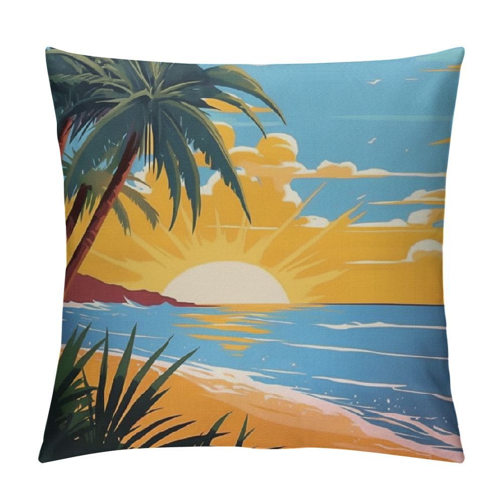 Orinice Tropical Plant Leaf Pillow Covers Summer Blue Sea Beach Palm ...