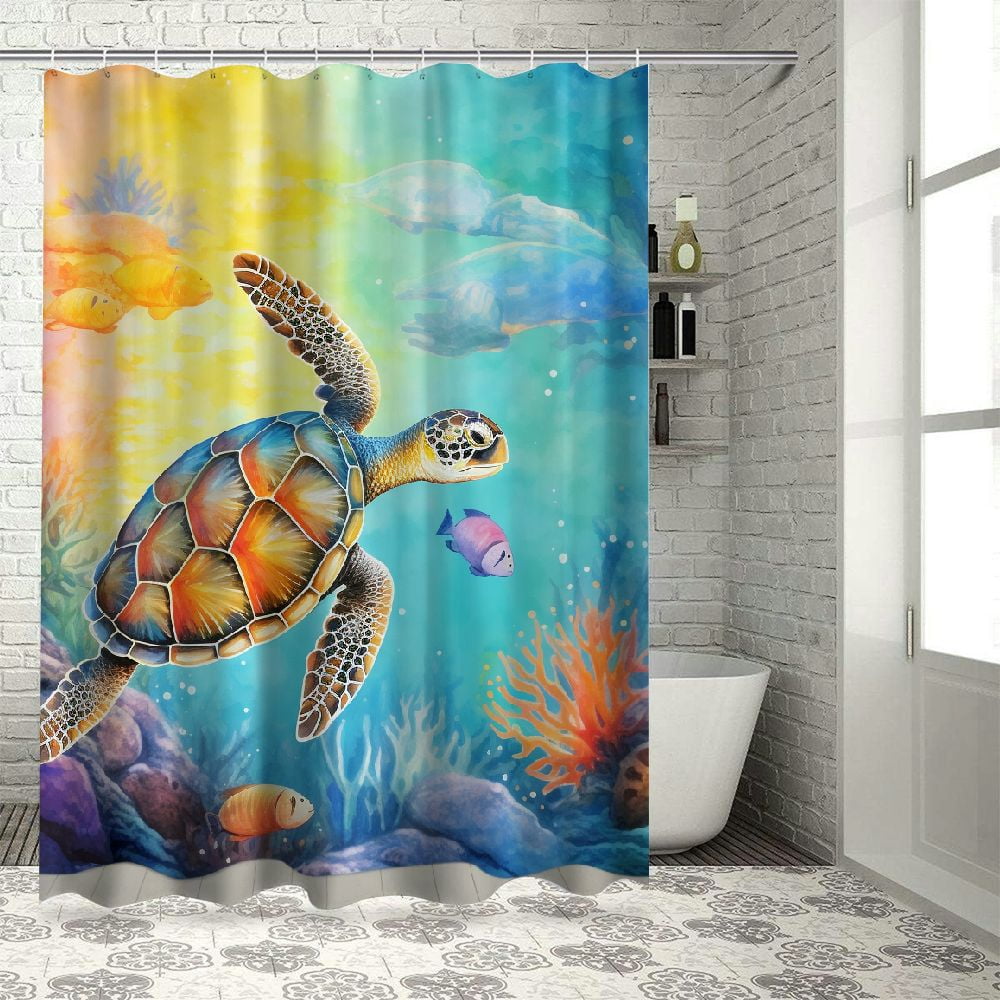 Orinice Turtle Shower Curtain, Marine Animal Tortoise Beach Nautical ...