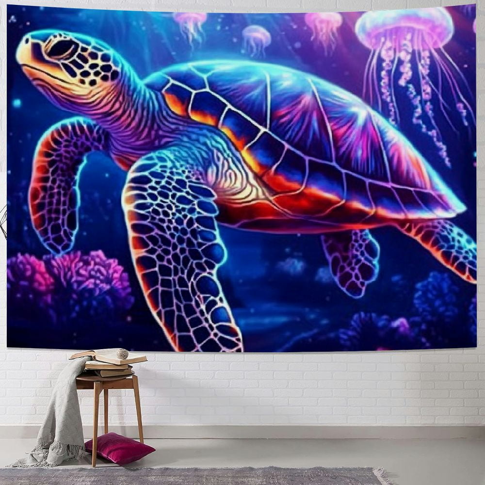 Orinice Turtle Tapestry, Blacklight Ocean Tapestry Wall Hanging ...