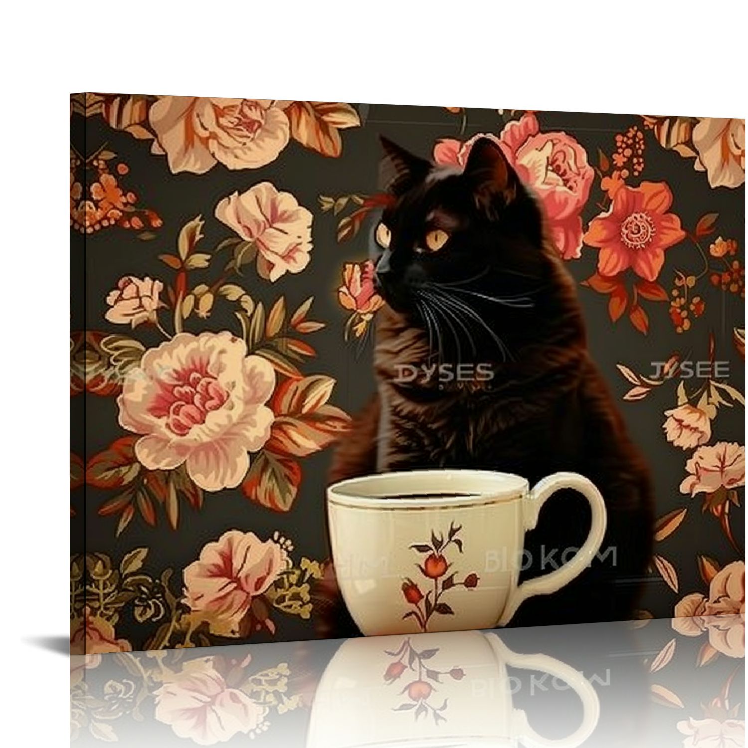 Orinice Unframed - Vintage Black Cat Coffee Canvas Prints Paintings ...