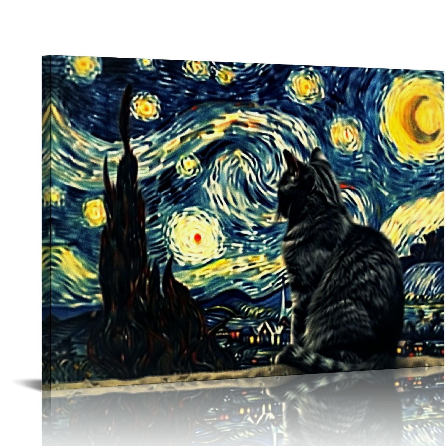 Orinice Vincent Van Gogh Starry Sky Animal Cat Fun Canvas Wall Art ...