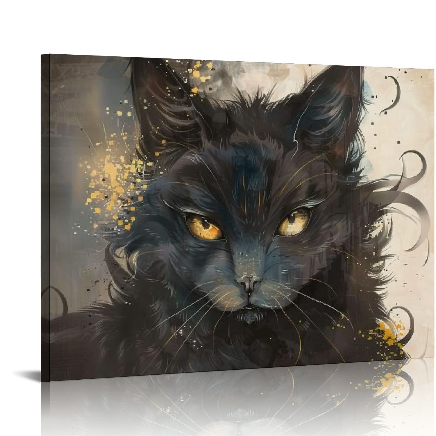 Orinice Vintage Cat Canvas Wall Art - Black Cat Art Illustration ...